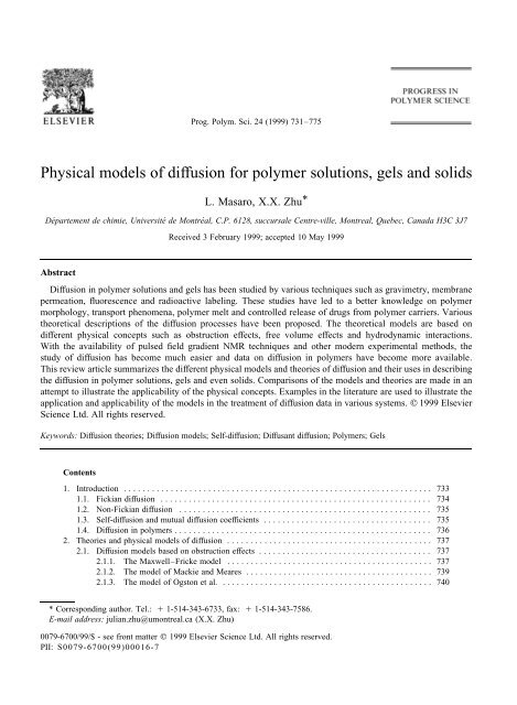 Physical models of diffusion for polymer solutions, gels and solids
