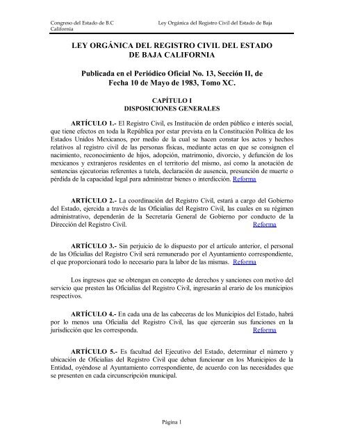 LEY ORGANICA DEL REGISTRO CIVIL DEL ESTADO - Tijuana