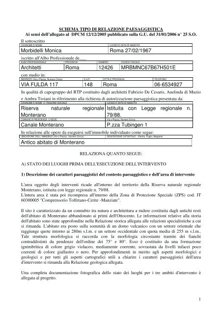 SCHEMA TIPO DI RELAZIONE