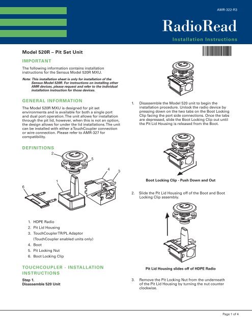 Model 520R Pit Set Installation Instructions - Sensus