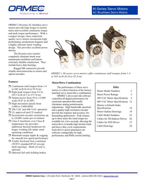 M-Series Motor Datasheet - Ormec