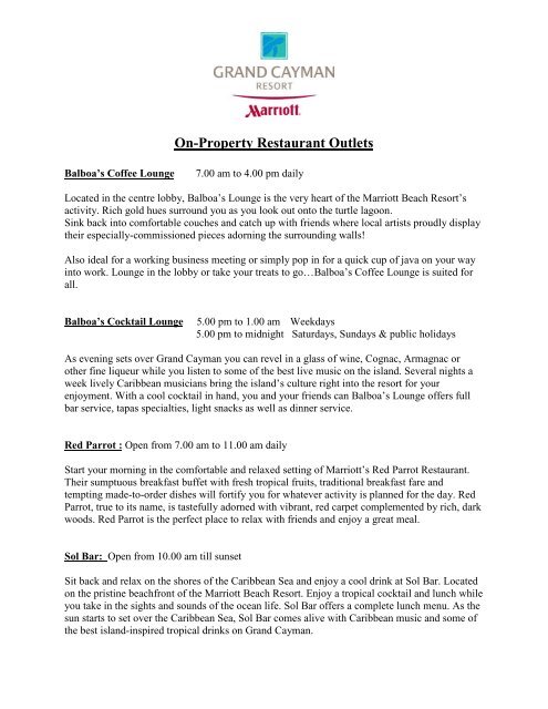 Restaurant Fact Sheet - Paradise By Marriott