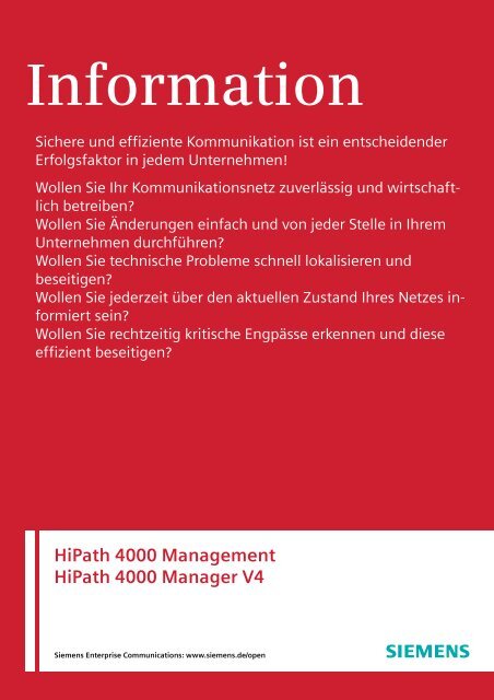 HiPath 4000 Management HiPath 4000 Manager V4 - Siemens