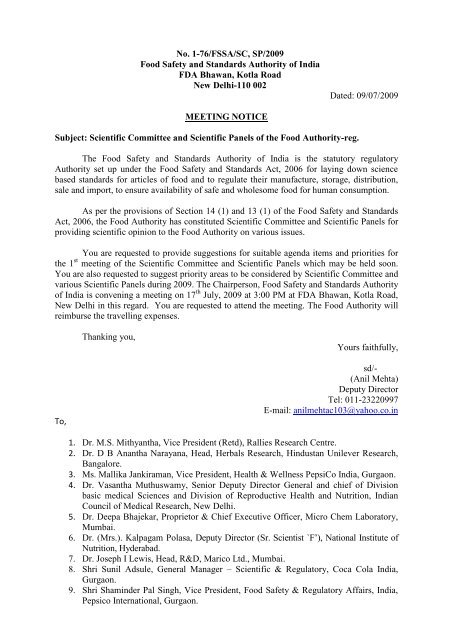 Meeting Notice ( PDF To Print or Download ) - Food Safety and ...