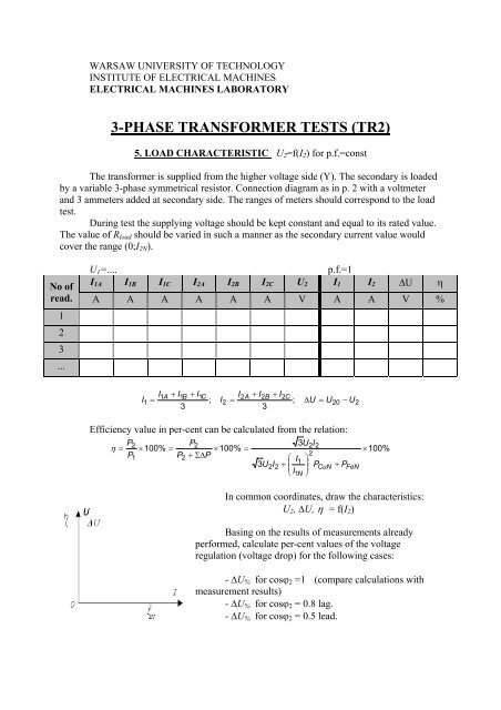 3-phase transformer tests (tr2) - Instytut Maszyn Elektrycznych