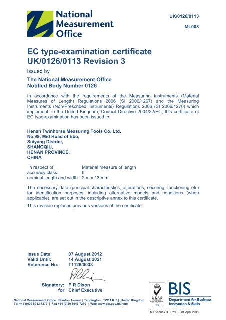 EC type-examination certificate UK/0126/0113 Revision 3 - emetas