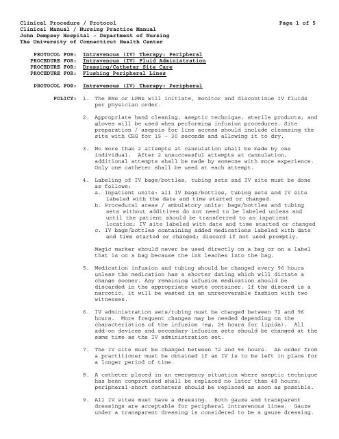 (IV) Therapy: Peripheral - Department of Nursing - University of ...