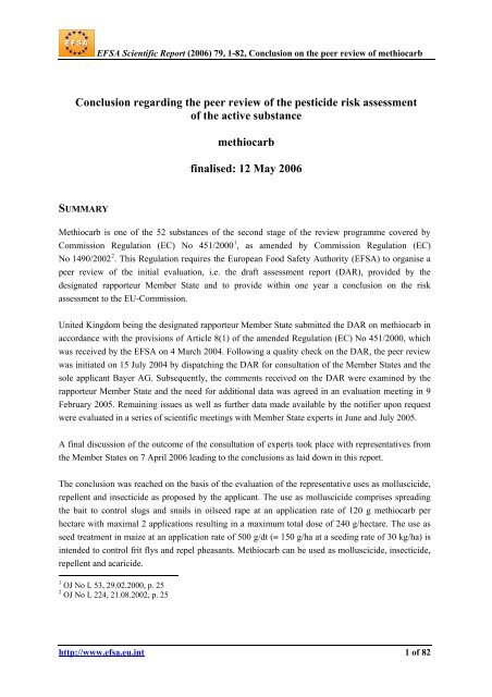 PRAPeR conclusion on risk assessment peer review of ... - fyto