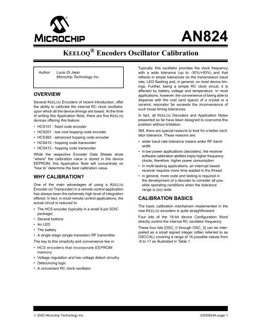 AN824 KEELOQ Encoders Oscillator Calibration - Microchip