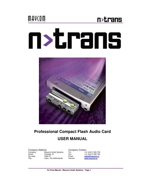 Professional Compact Flash Audio Card USER MANUAL
