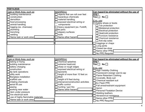FEET/LEGSTask or Work Are