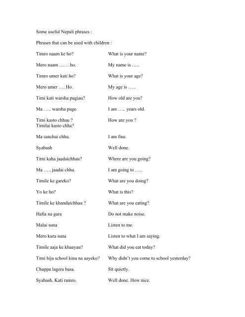Common Nepalese Phrases Useful Nepali Words And Phrases For Travellers