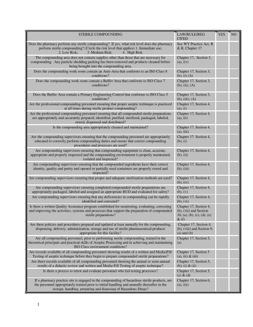 Sterile Compounding Inspection Form - Wyoming State Board of ...