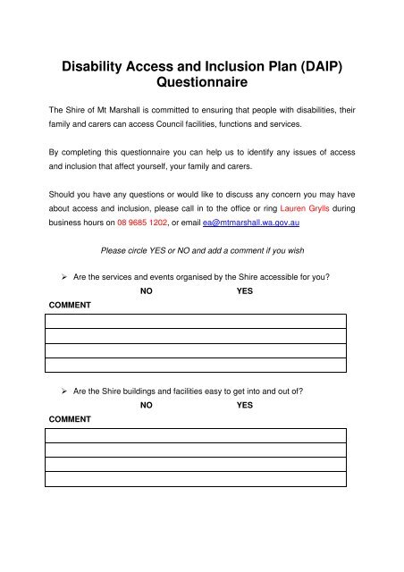 Disability Access and Inclusion Plan (DAIP) Questionnaire - HostAway