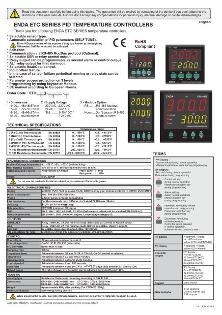 enda etc series pid temperature controllers - SURAN ...