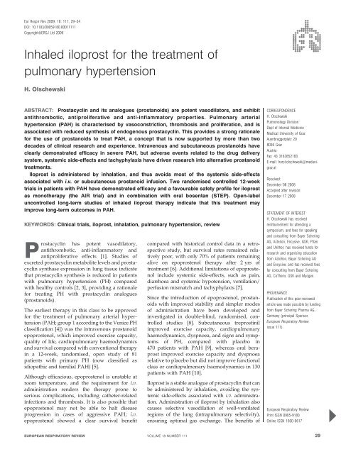 Inhaled iloprost for the treatment of pulmonary hypertension