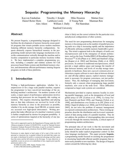 Sequoia Programming The Memory Hierarchy Computer Graphics