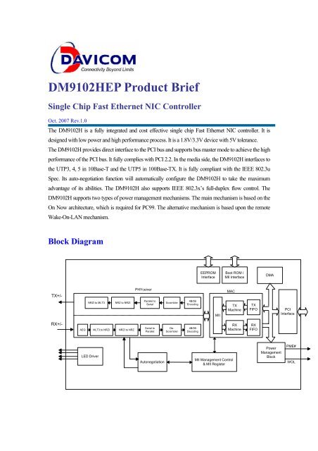 DM9102HEP Product Brief v1.0 - Davicom Semiconductor Inc.