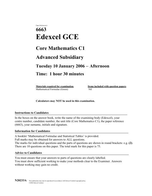 C1 Past Paper 3 - Maths Teaching