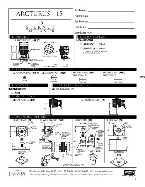 Arcturus - 15 Spec Sheet - Sterner Lighting