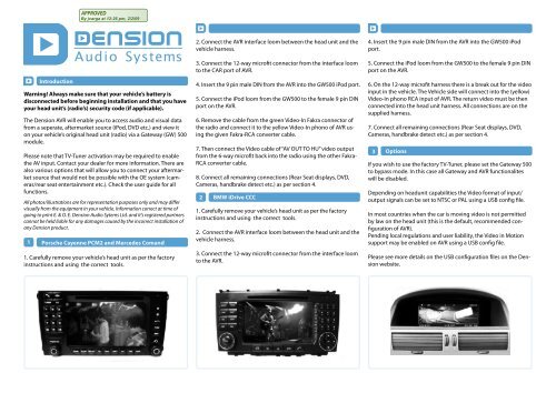 Dension audio video router installation guide - GSM Server.com