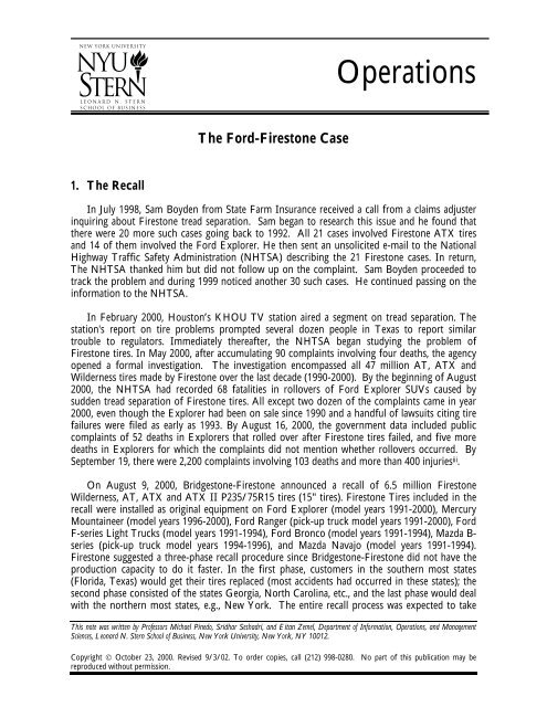 The Ford-Firestone Case - NYU Stern School of Business - New ...