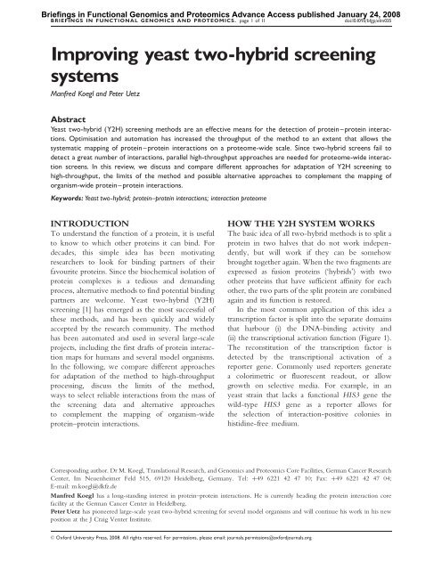Improving yeast two-hybrid screening systems - Dkfz