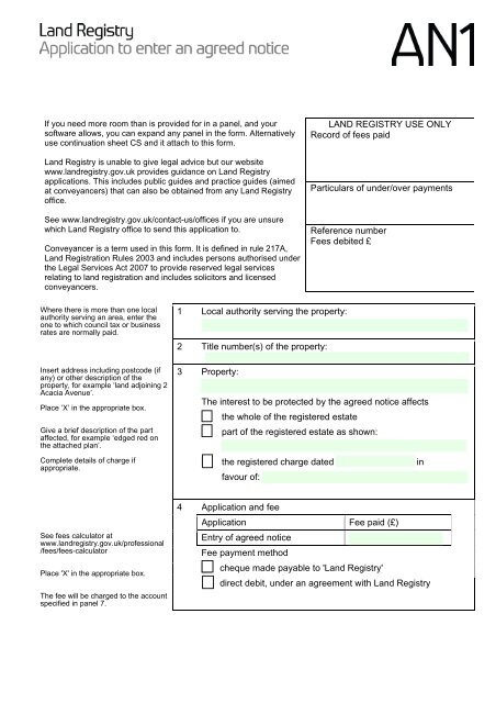 Form AN1 - Land Registry