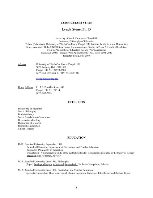 Curriculum Vitae (PDF) - School of Education