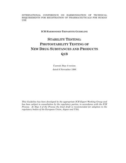 STABILITY TESTING: PHOTOSTABILITY TESTING OF NEW DRUG ...
