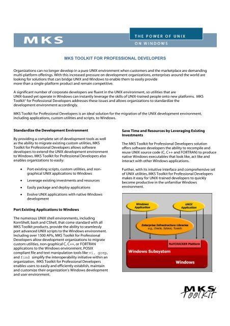 MKS TOOLKIT FOR PROFESSIONAL DEVELOPERS - MKS Software