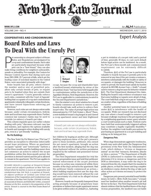 Board Rules and Laws To Deal With the Unruly Pet - Stroock