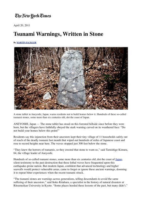 Tsunami Warnings, Written in Stone - Global Dialogue Foundation