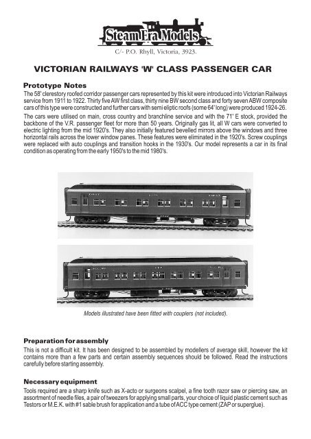 Instruction Sheet for Kit - Steam Era Models