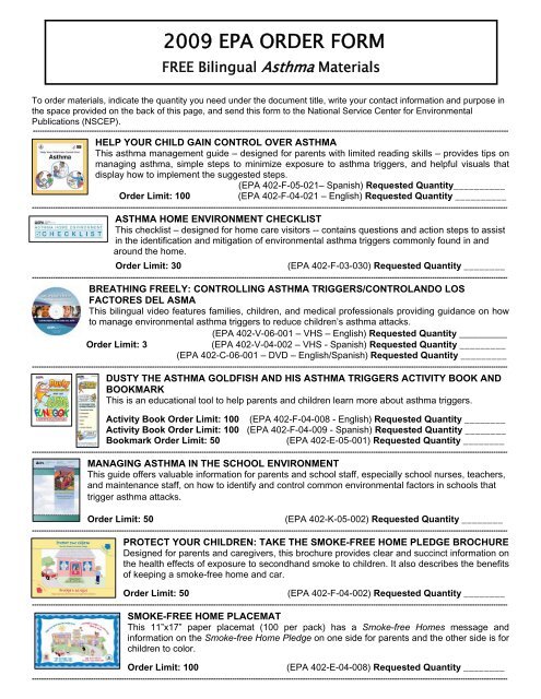 2009 EPA ORDER FORM - DC Asthma Coalition