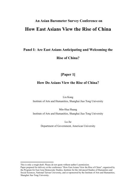 How Do Asians View the Rise of China? - Asian Barometer