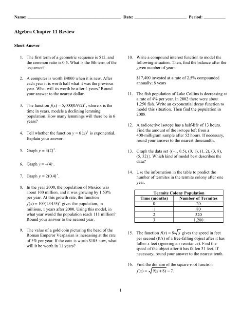 Chapter 11 Test Review w/Answers examview_ ... - Peninsula