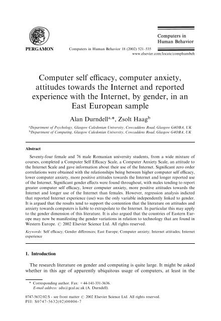 Computer self efficacy, computer anxiety, attitudes towards the ...