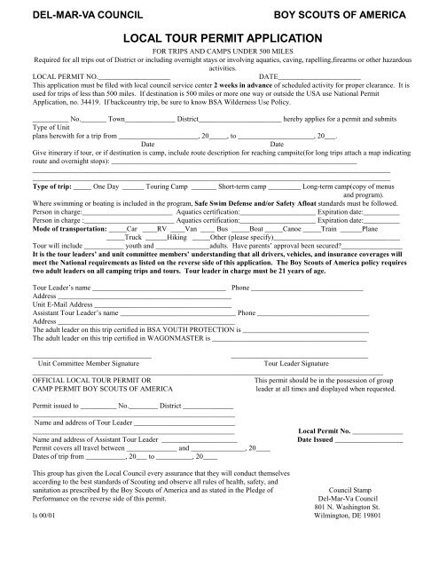 LOCAL TOUR PERMIT APPLICATION