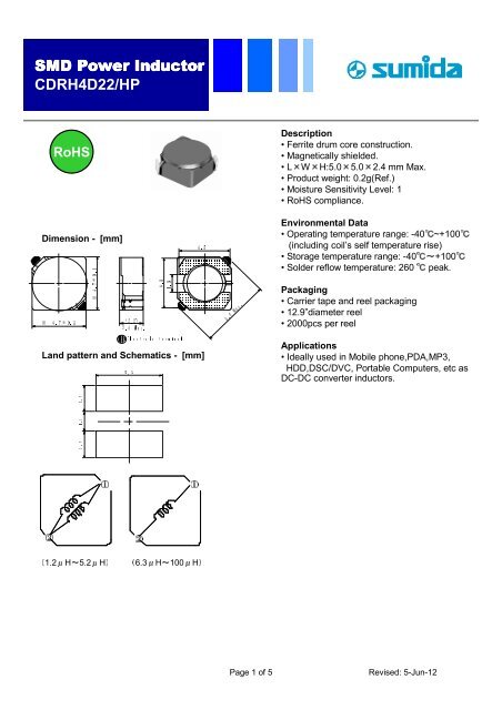 SMD Power Inductor Power Inductor CDRH4D22/HP