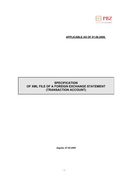 specification of xml file of a foreign exchange statement (transaction ...