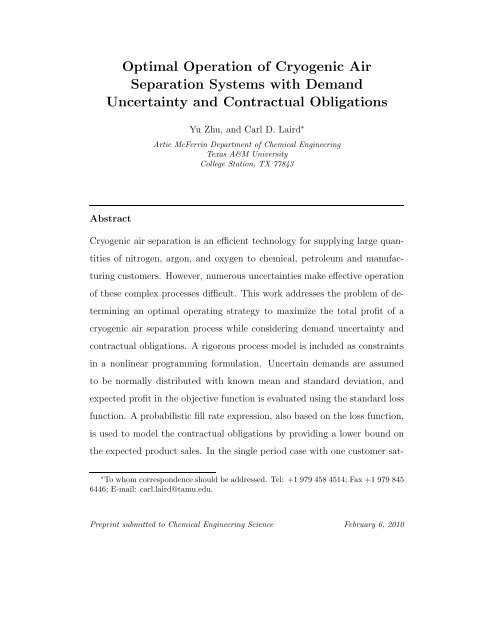Optimal Operation of Cryogenic Air Separation Systems with ...