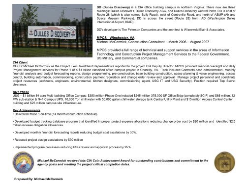 Dulles Discovery Project Profile - McCormick PCS Info