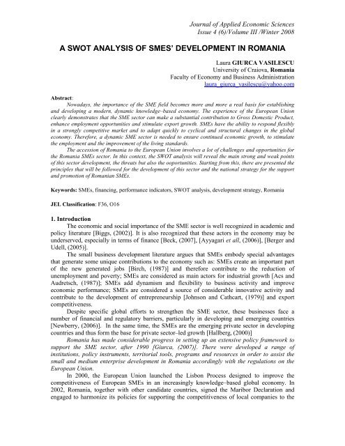 a swot analysis of smes - JAES | Journal of Applied Economic ... a swot analysis of smes - JAES | Journal of Applied Economic ...