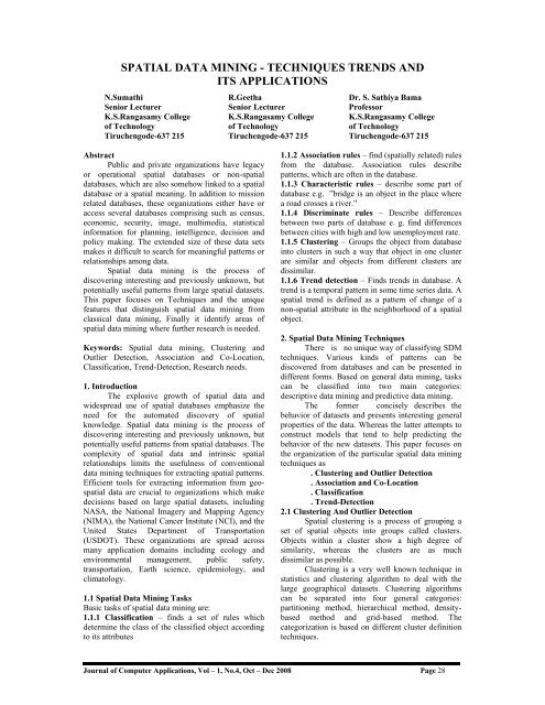spatial data mining - techniques trends and its applications