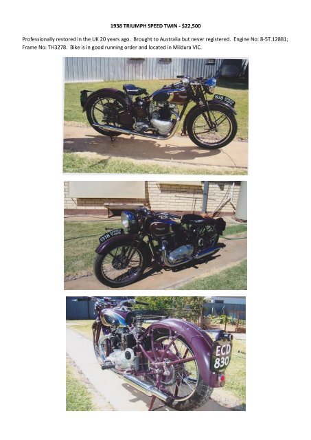 1938 TRIUMPH SPEED TWIN - the Australian Ariel Register