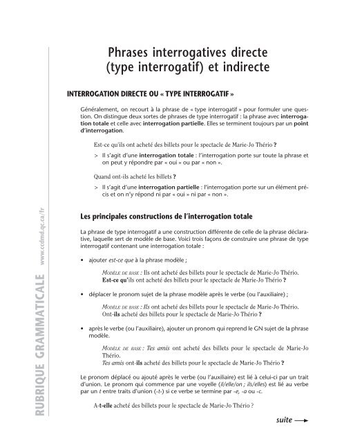 Phrases interrogatives directe (type interrogatif) et indirecte - ccdmd