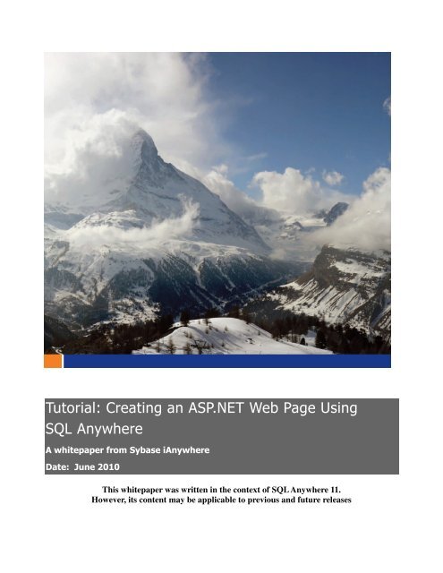Tutorial: Creating an ASP.NET Web Page Using SQL Anywhere
