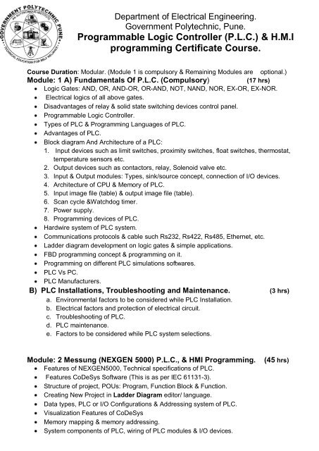 PLC - Government Polytechnic, Pune