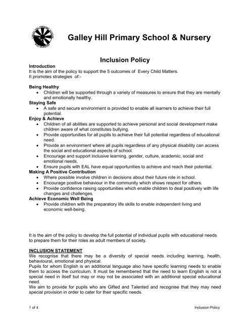 Inclusion Policy - Galley Hill Primary School and Nursery
